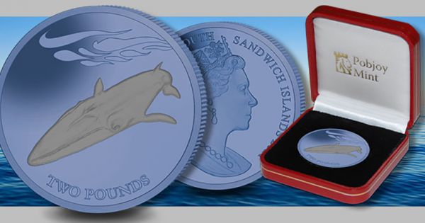 South Georgia issues colored titanium coins highlighting the fin whale ...