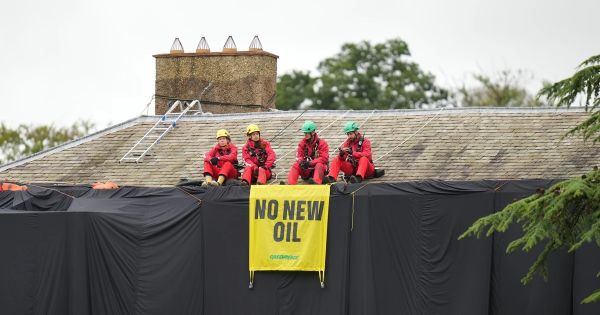 Greenpeace "No New Oil" activists, take their protest to PM Sunak's ...