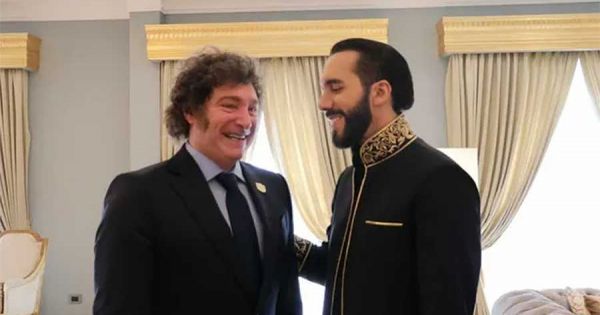 A smiling Milei attends Bukele's new inauguration — MercoPress